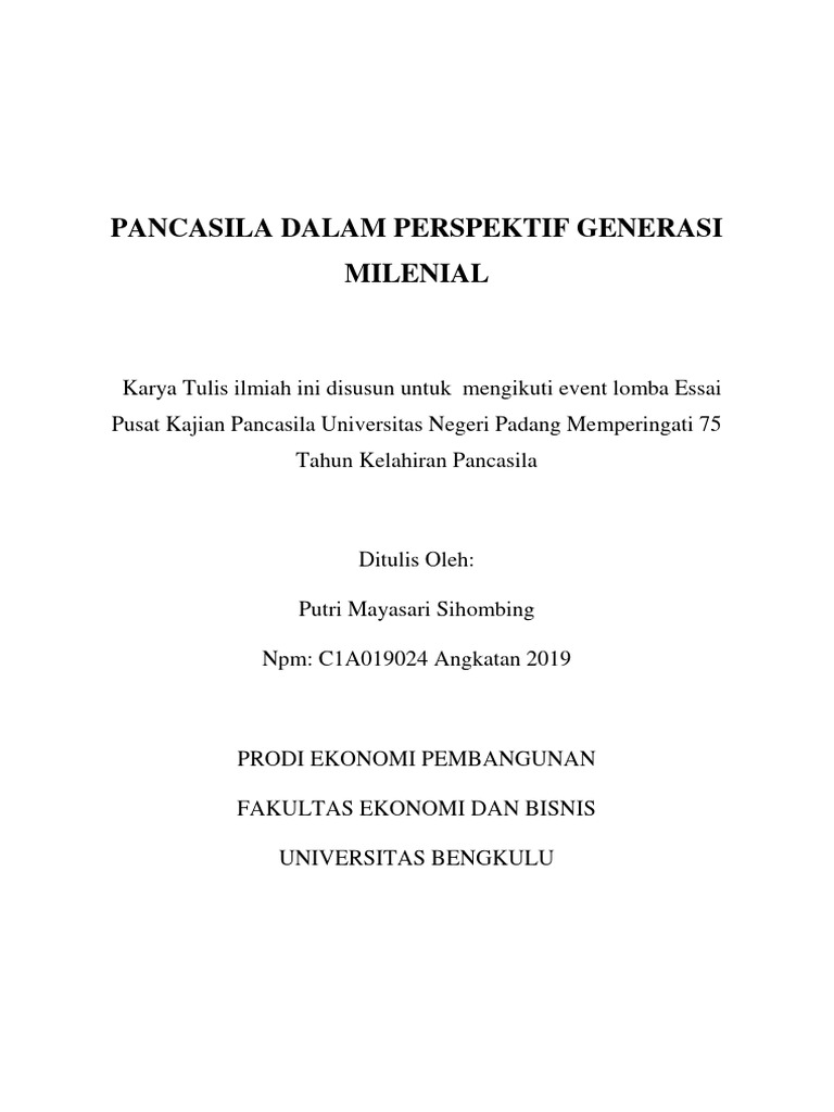 Essay Pancasila Dalam Perspektif Generasi Milenial | PDF Essay Pancasila Dalam Perspektif Generasi Milenial | PDF