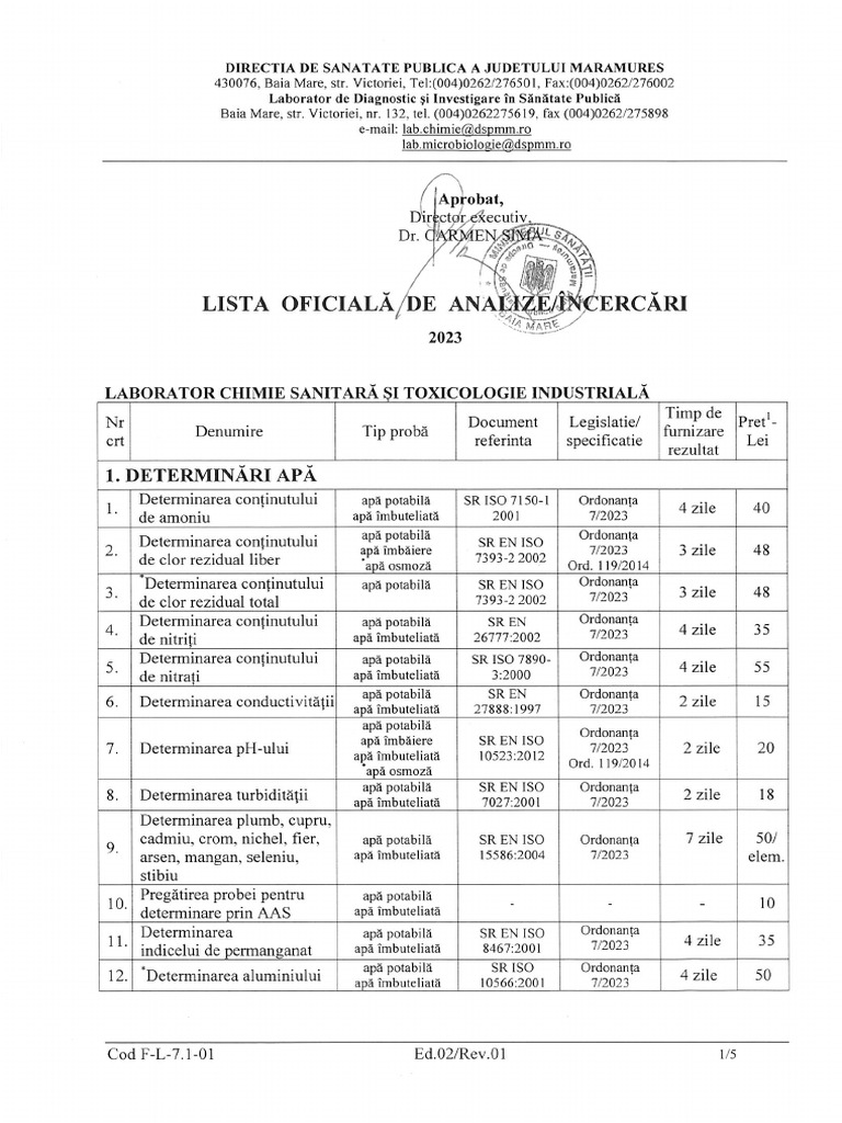 L7 Lista Oficiala de Analize | PDF