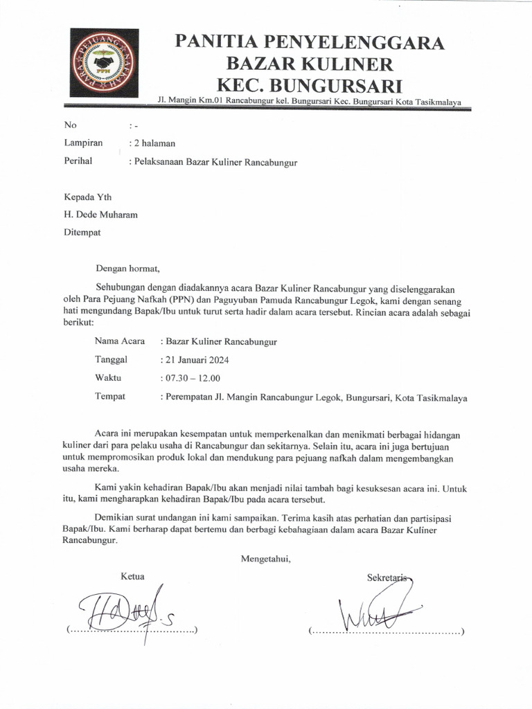 Surat Undangan Bazar (H Dede Muharam PKS) | PDF