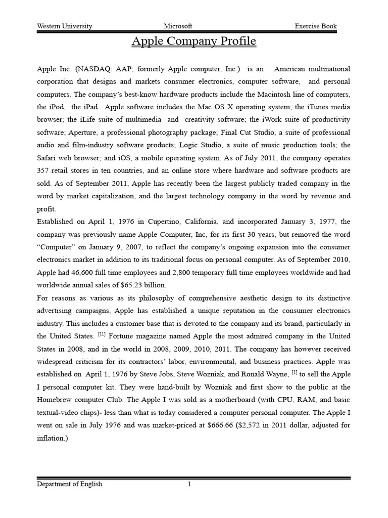 Apple Company Profile | PDF | Apple Inc. | Mac Os