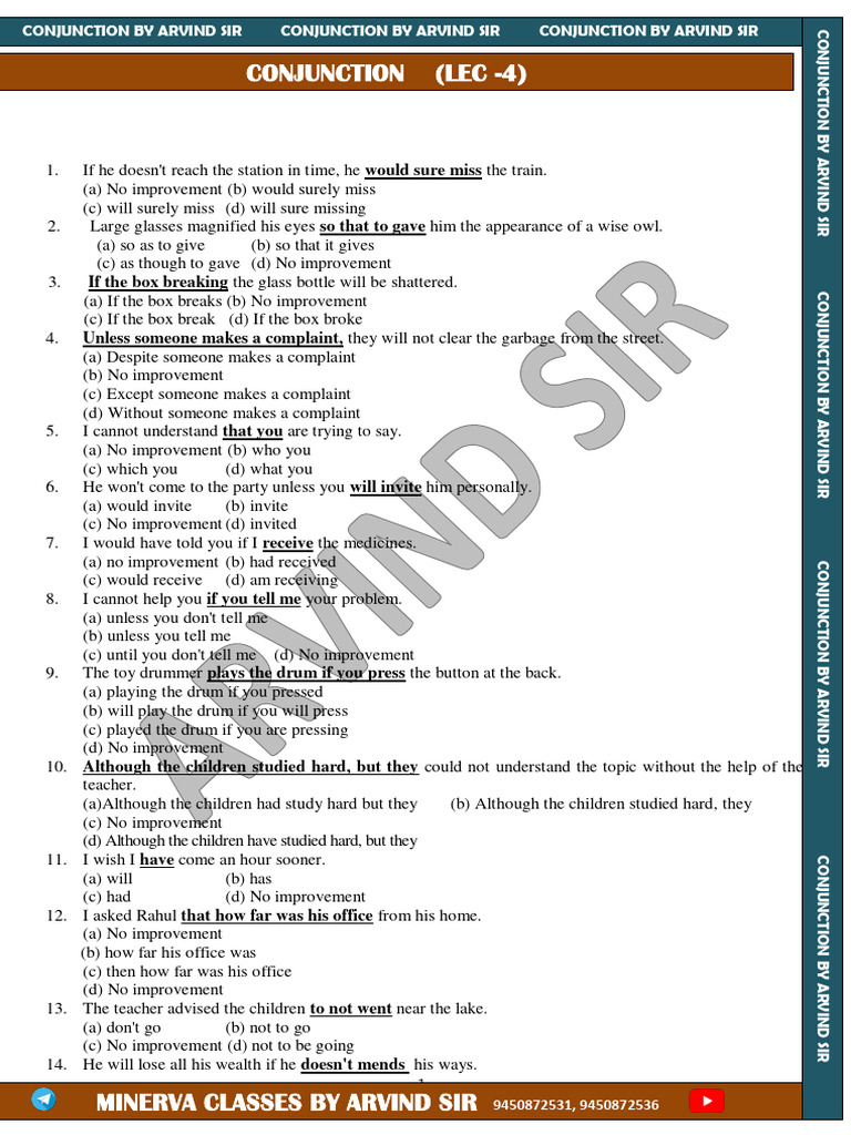 (Lec - 4) Conjunction by Arvind Sir | PDF