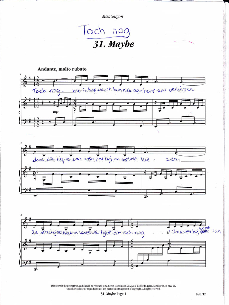 Toch Nog - Miss Saigon | PDF