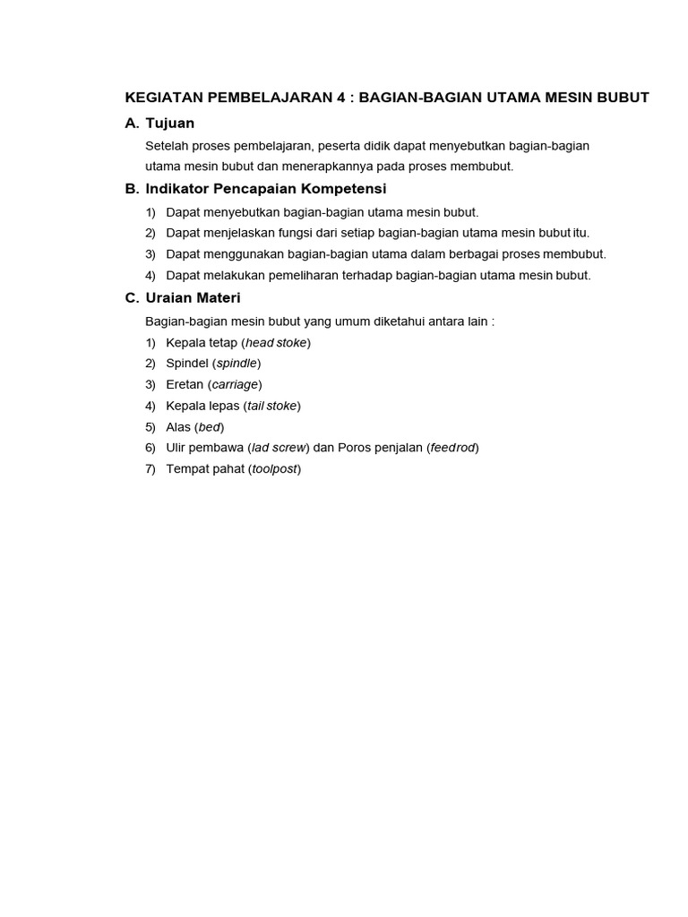 Bagian-Bagian Utama Mesin Bubut | PDF