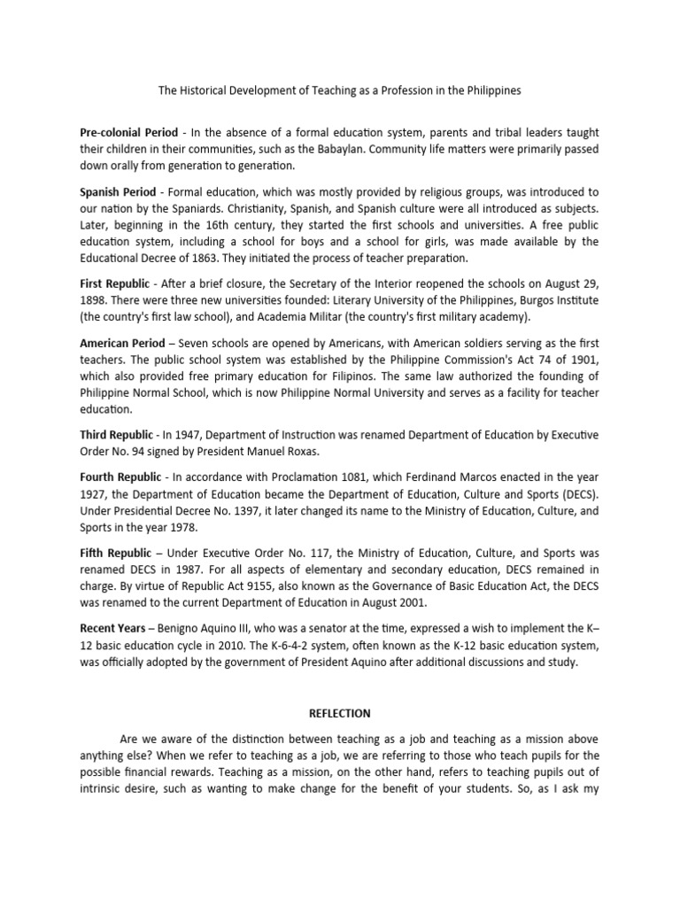 The Historical Development of Teaching As A Profession in The ...