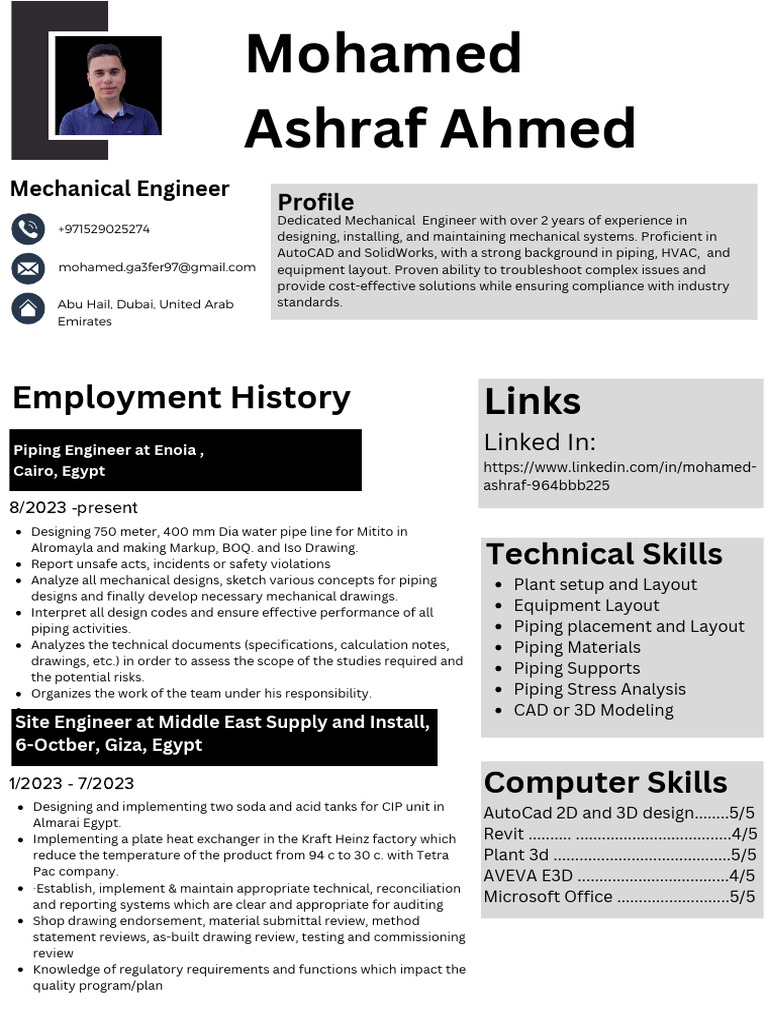 Mohamed Ashraf - Mechanical Engineer - Resume | PDF | Engineering | Mechanical Engineering