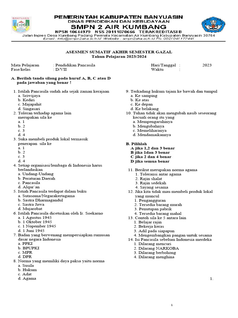 Asesmen Sumatif PP Sem Gazal Kelas Vii 2023 | PDF
