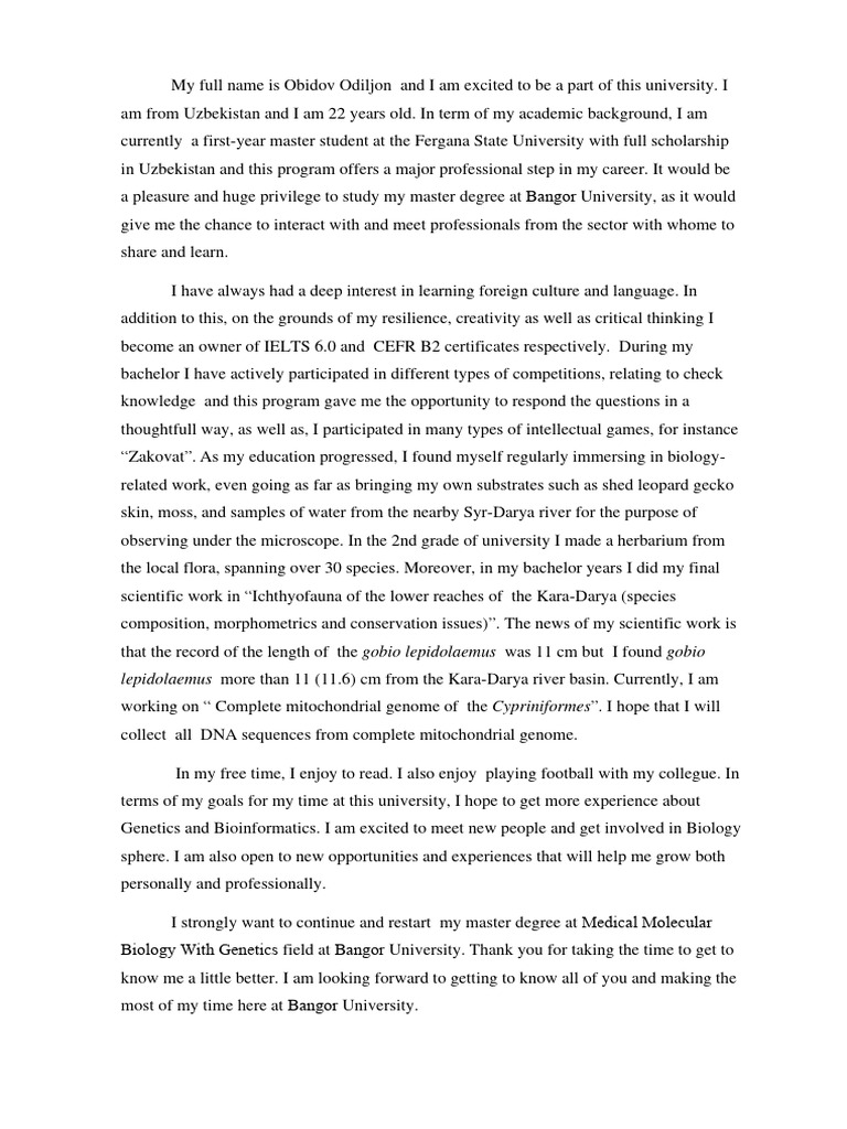 Personal Statement INHA | PDF | Biology | Genetics