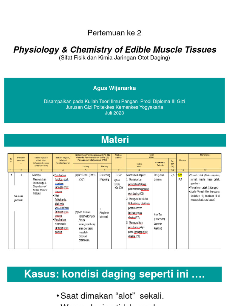 1 - Pertemuan Ke 2 - Ilmu Pangan - Sifat Fisik Dan Kimia Jaringan Otot ...
