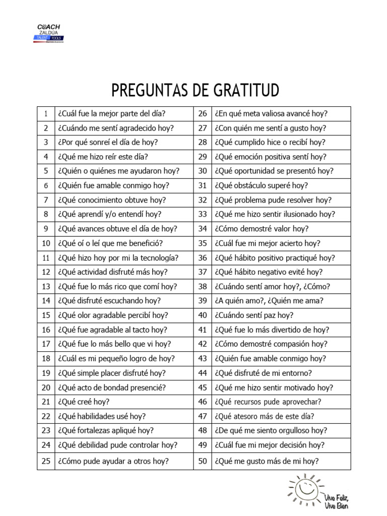 Preguntas de gratitud | PDF
