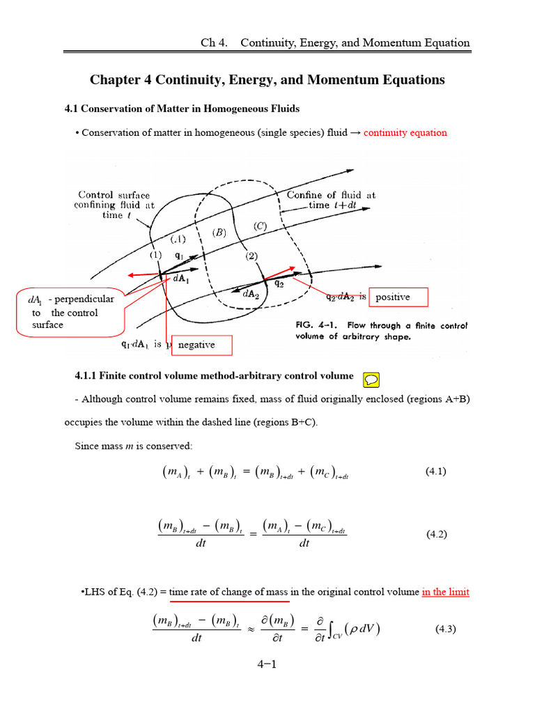 Chapter 4 Continuity, Energy, and Momentum Equations: 4.1 Conservation ...
