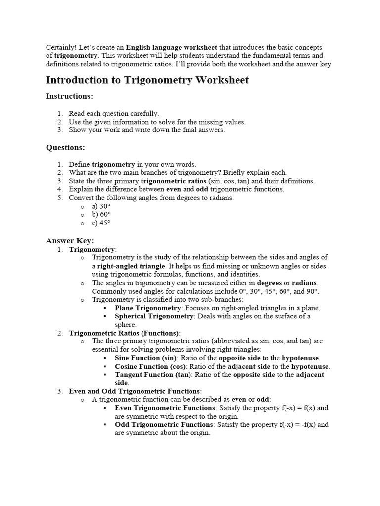 Trigonometry Worksheet - 1 | PDF | Trigonometry | Trigonometric Functions