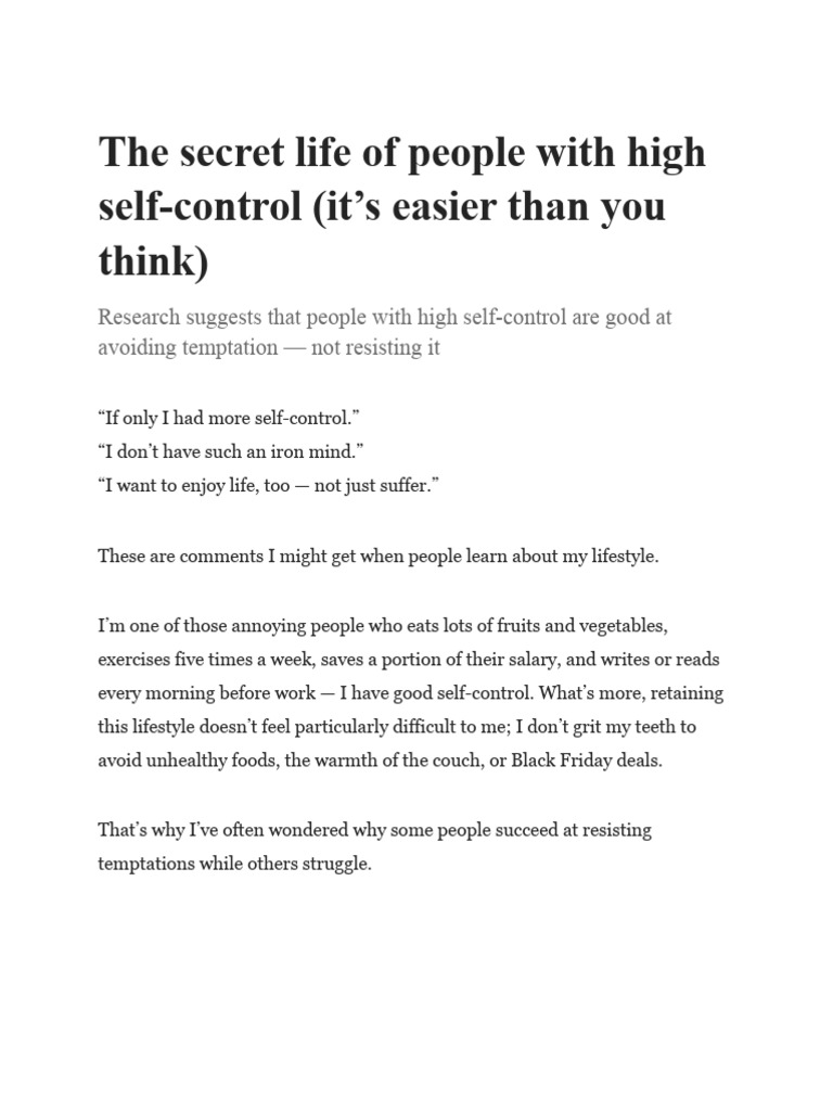 The Secret Life of People With High Self | PDF | Self Control | Self ...