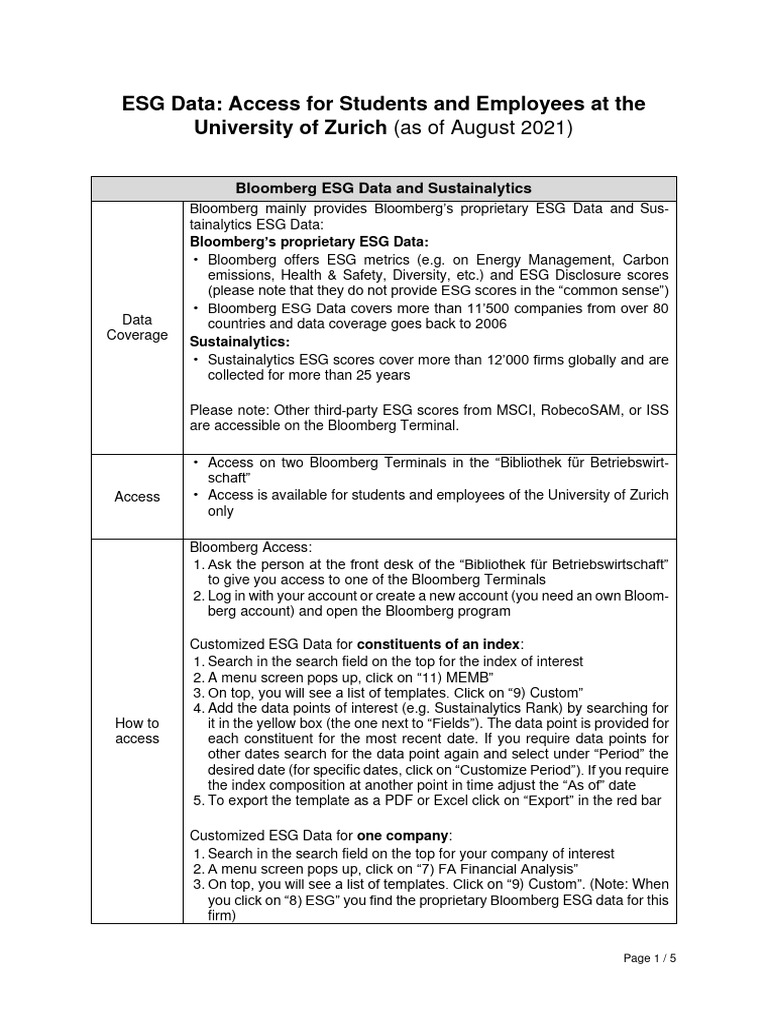 Esg Data Overview Pdf Microsoft Excel Bloomberg L P
