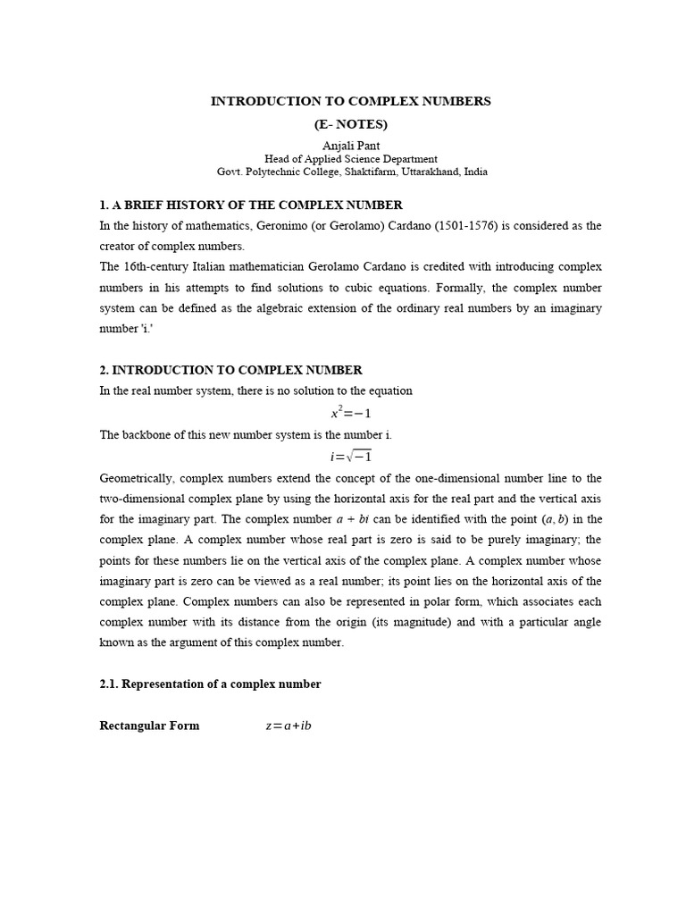 Complexnumber | PDF | Complex Number | Numbers