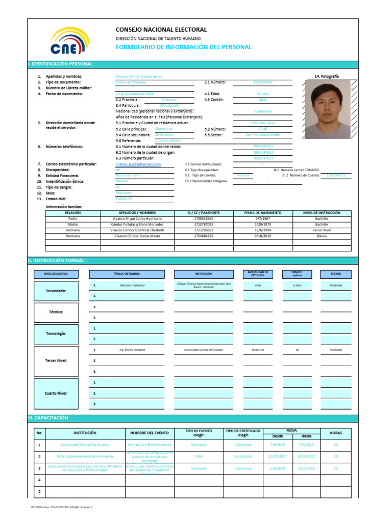 1 1 Hoja de Vida CNE | PDF | Ingeniería