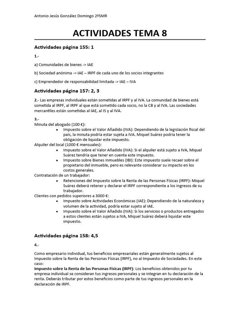 Actividades Ud8 | PDF | Impuestos | Contabilidad