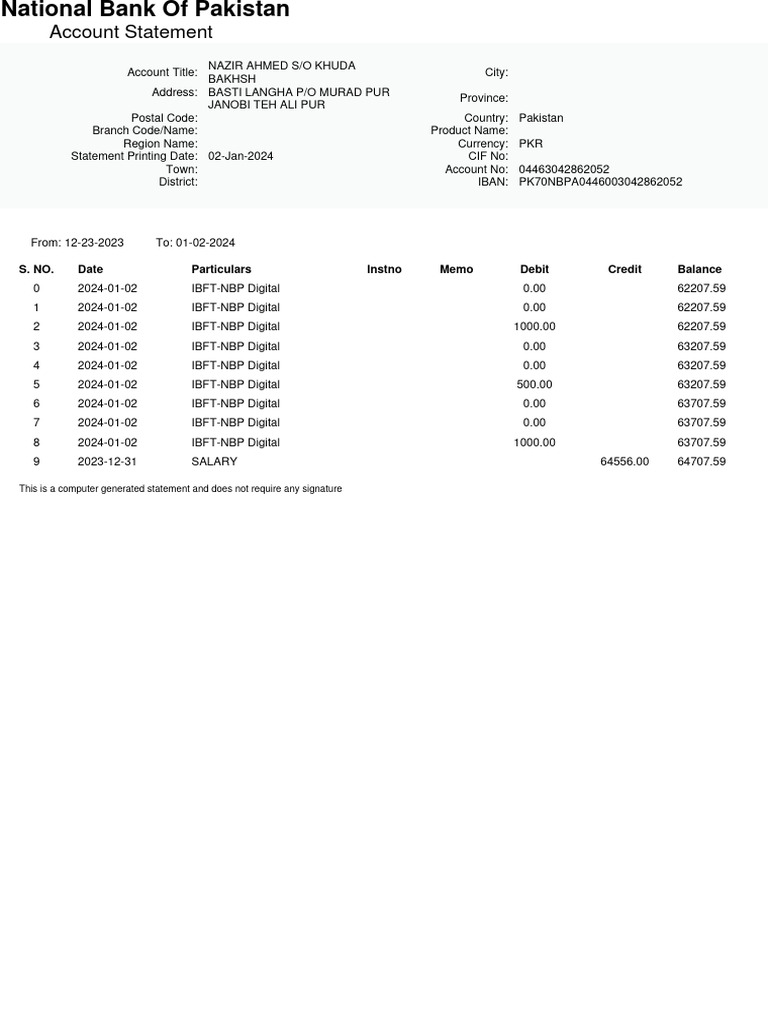 National Bank Statement | PDF | Financial Services | Accounting