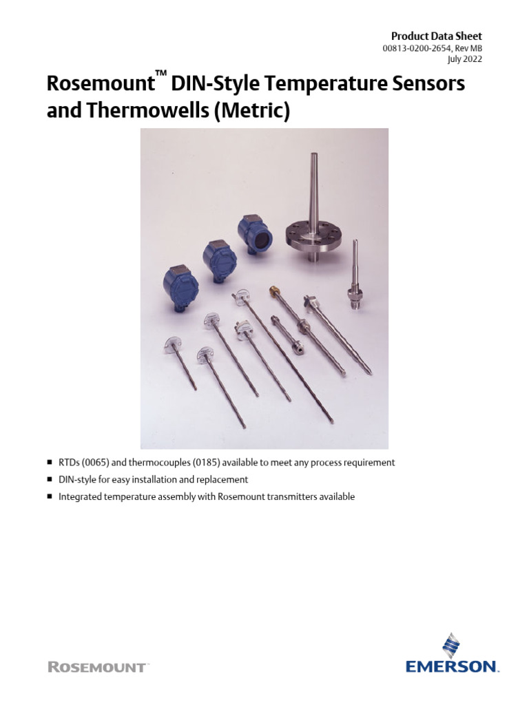 Product Data Sheet Rosemount Din Style Temperature Sensors Thermowells ...