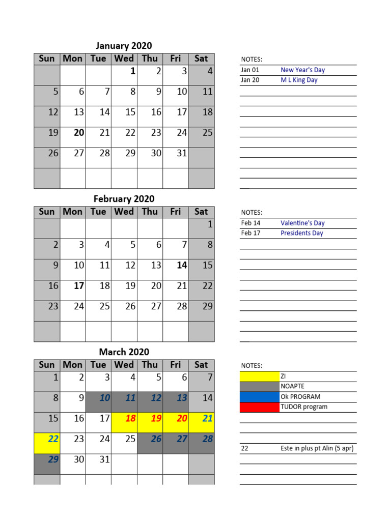 2020 Excel Calendar Quarterly Spreadsheet 13 | PDF | Observances