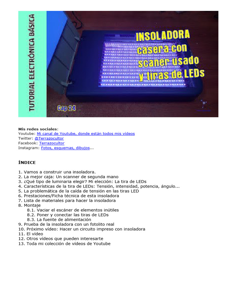 Tutorial Electronica Basica. Cap 24. Insoladora con scanner usado y tiras de led | PDF | Diodo ...
