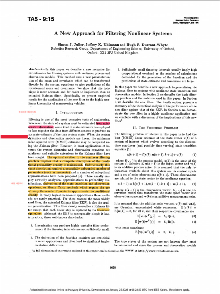 UKF Paper | Download Free PDF | Kalman Filter | Applied Mathematics