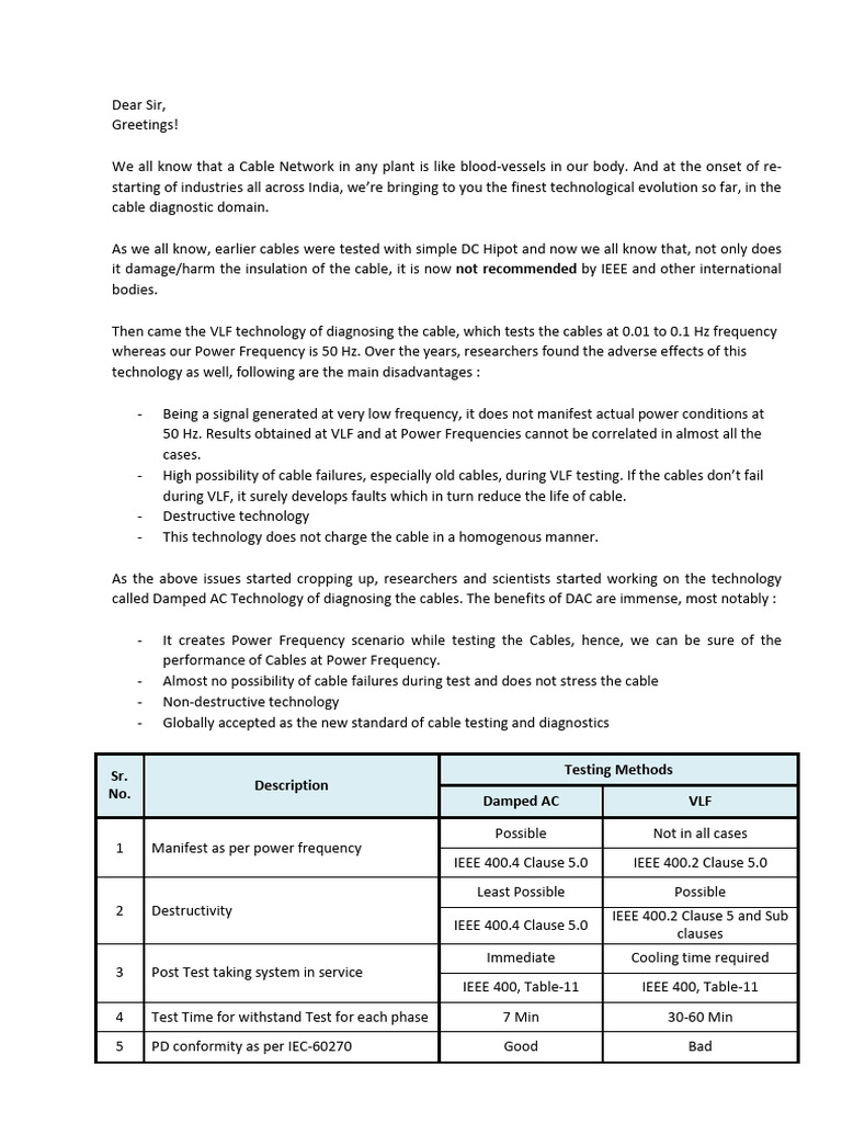 Damped AC Technology for Cable Testing | PDF | Alternating Current ...