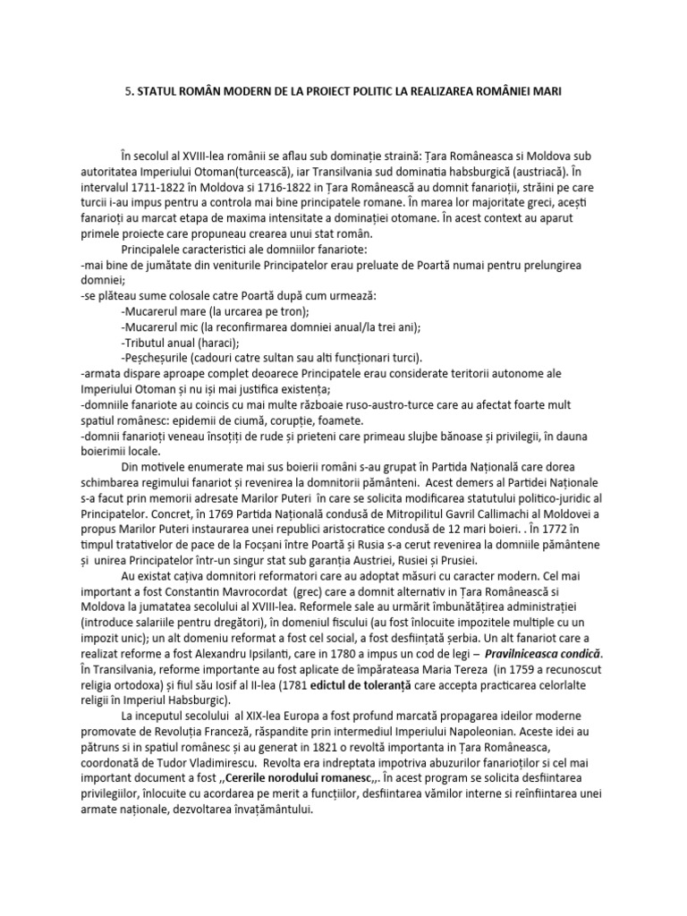 Statul Roman Modern de La Proiect Politic La Realizarea Romaniei Mari | PDF