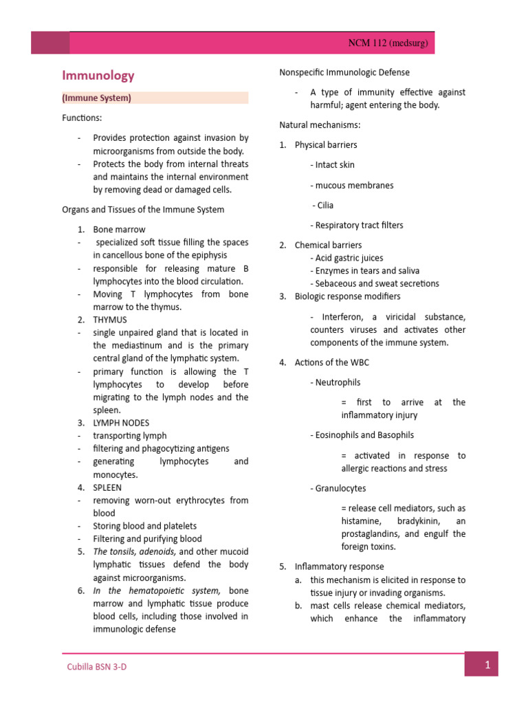 Immunology Notes | Download Free PDF | Immune System | Infection