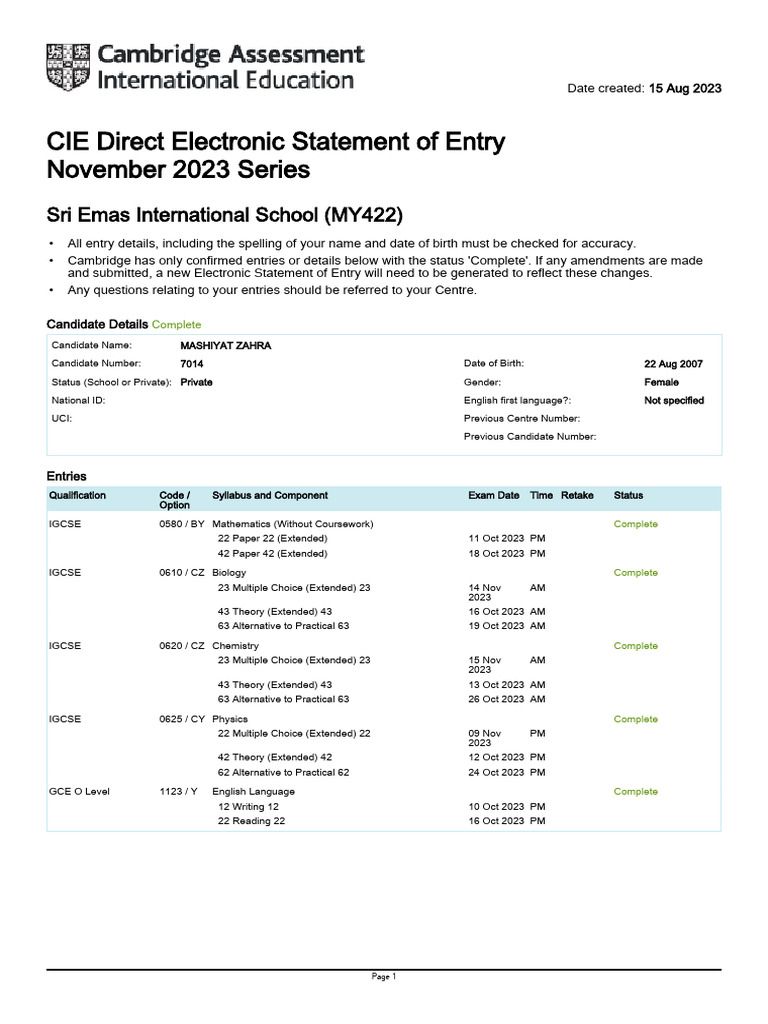 Statement of Entry | PDF | Qualifications
