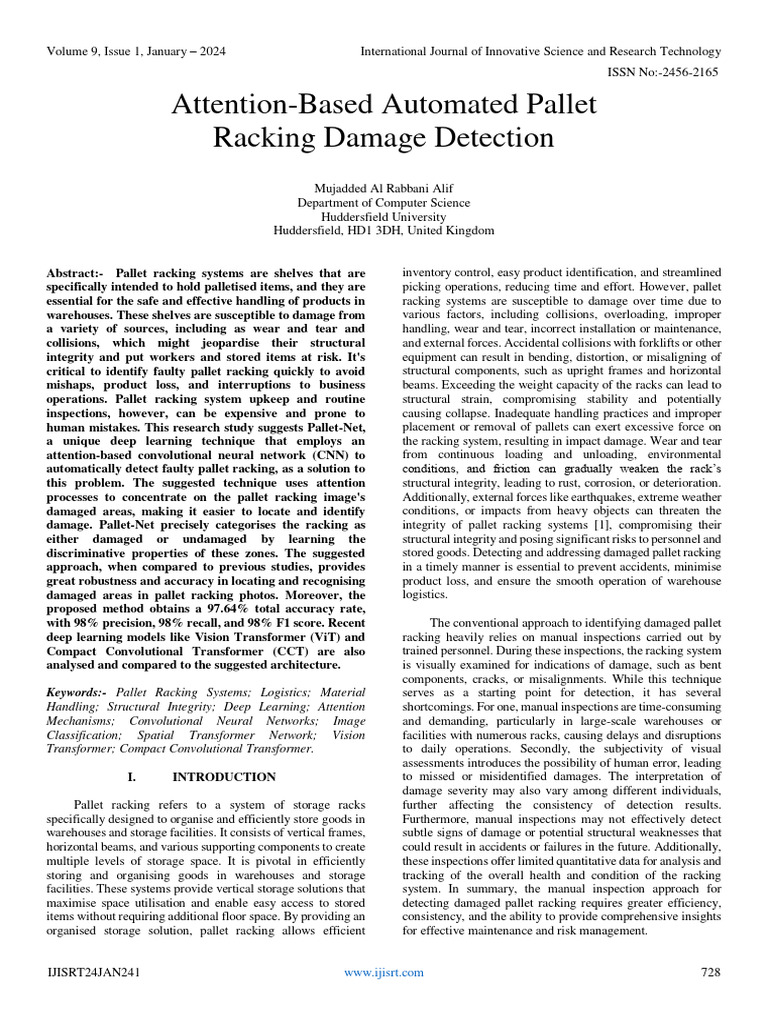 Attention-Based Automated Pallet Racking Damage Detection | PDF | Deep Learning | Computer Vision