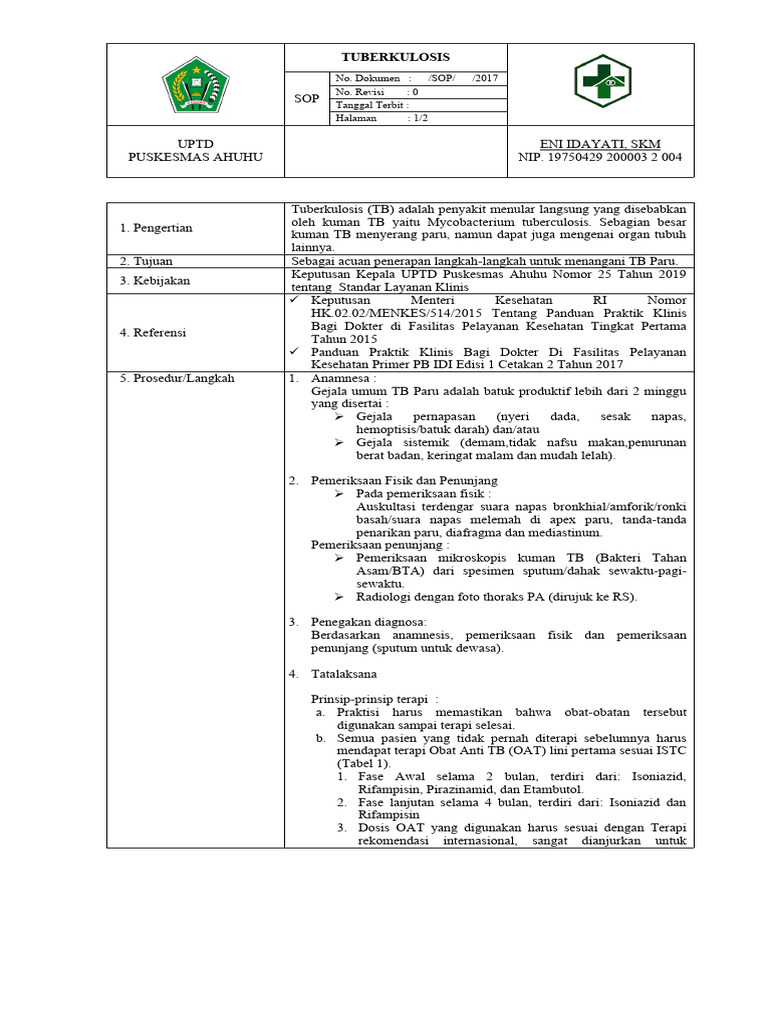 SOP Penanganan Tuberkulosis Paru | PDF