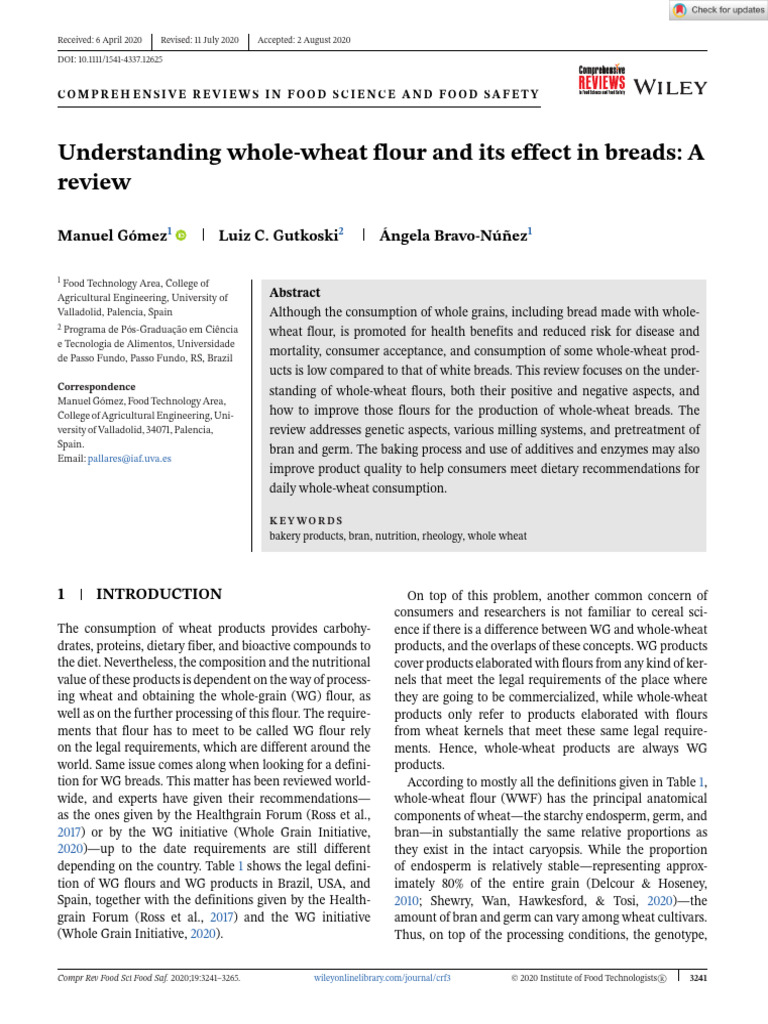 Understanding Whole-Wheat Flour and Its Effect in Breads: A Review | Download Free PDF | Whole ...