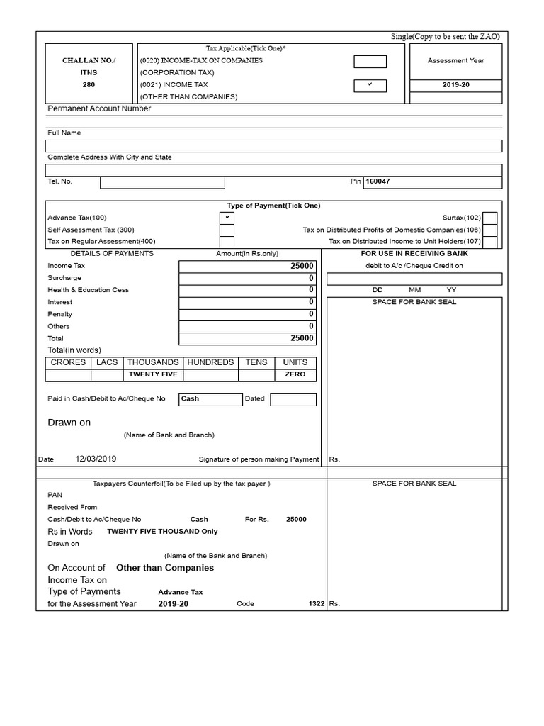 Challan Advance Tax | Download Free PDF | Payments | Cheque
