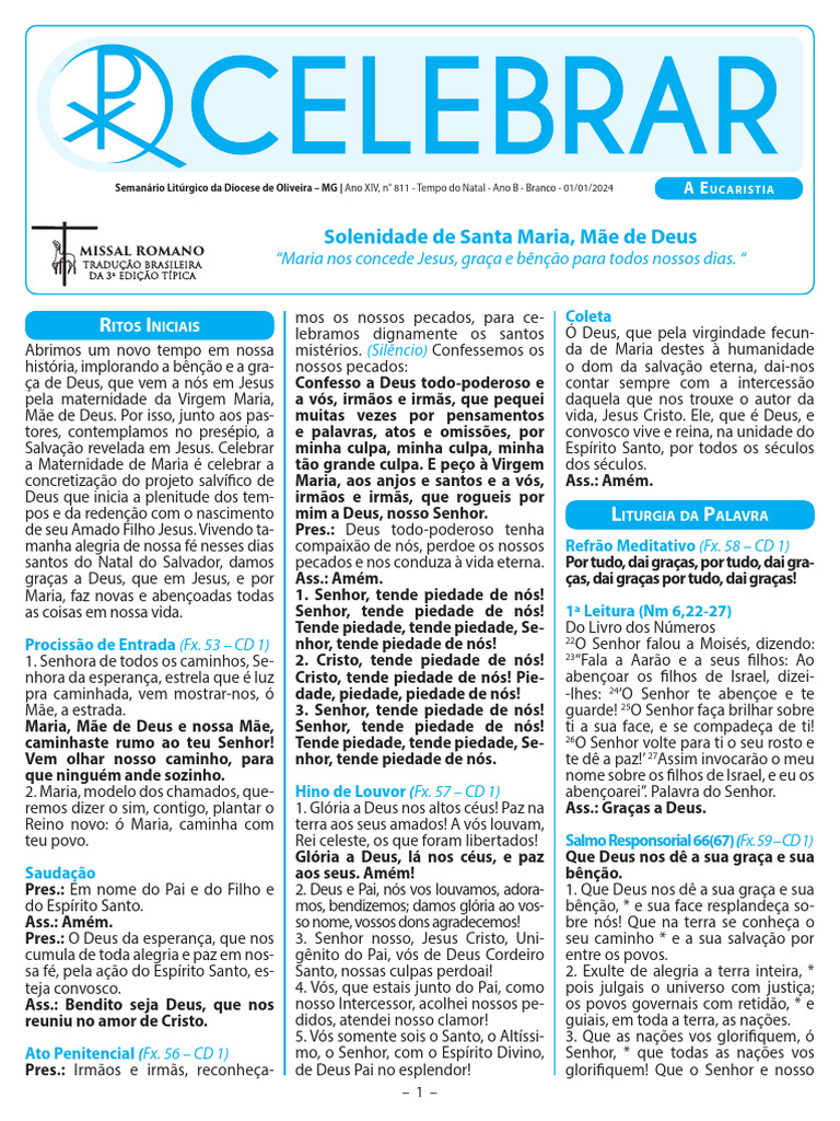 Solenidade Da Santa Mãe De Deus Ano B 2023 811 Pdf Eucaristia