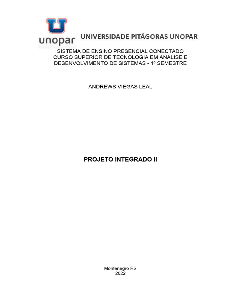 Projeto Integrado ADS 1 Andrews V Leal | PDF | Classe (programação de ...