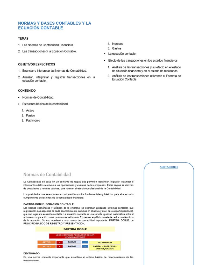 3 Material de Lectura - Normas y Bases Contables Ecuacion Contable ...