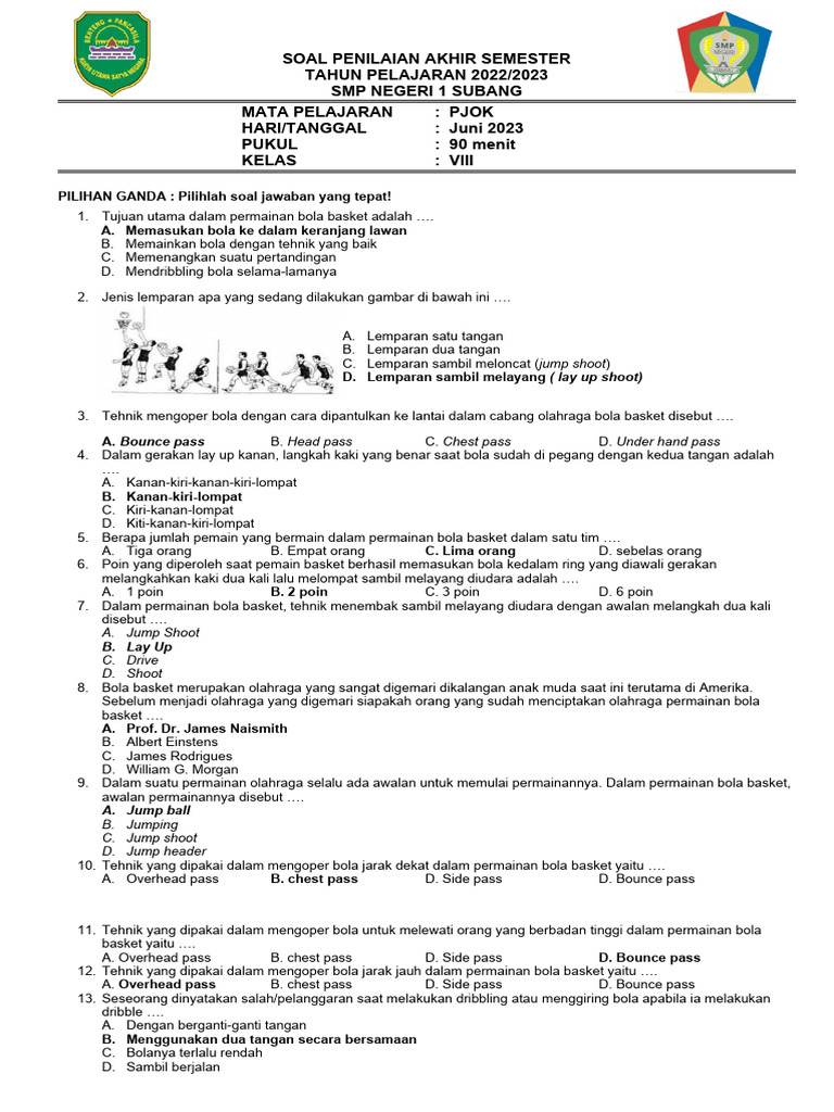 Soal Uas Sem 2 Pjok Kelas Viii | PDF