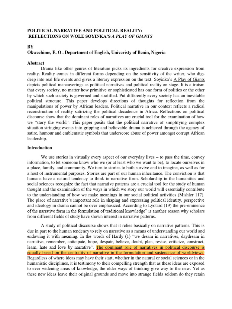 129 Political Narrative and Political Reality Reflections On Wole ...