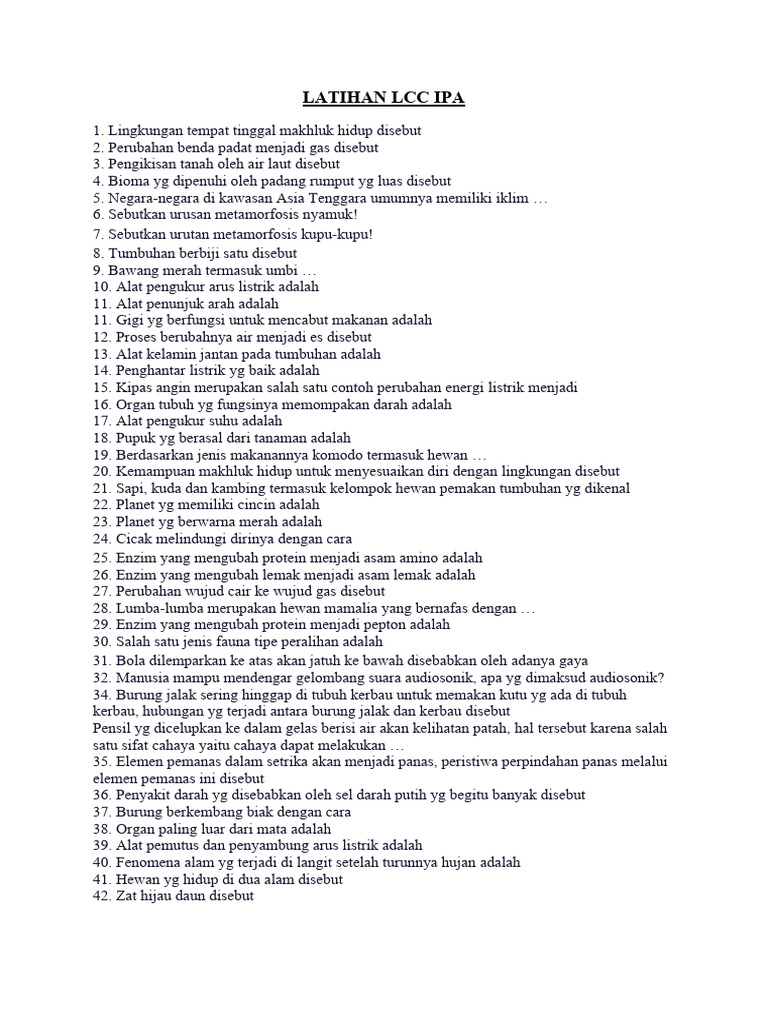 Latihan LCC Ipa | PDF
