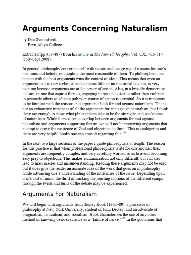 Arguments Concerning Naturalism | PDF | Metaphysical Naturalism ...