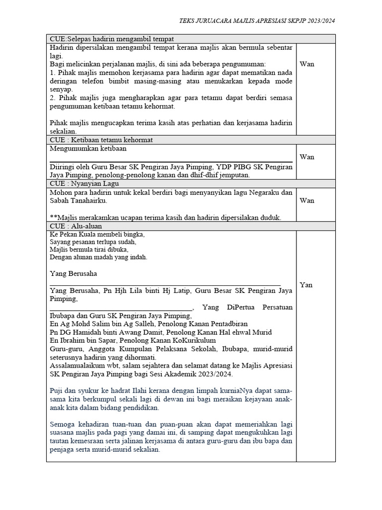 Teks Juruacara Majlis Apresiasi Sekolah | PDF