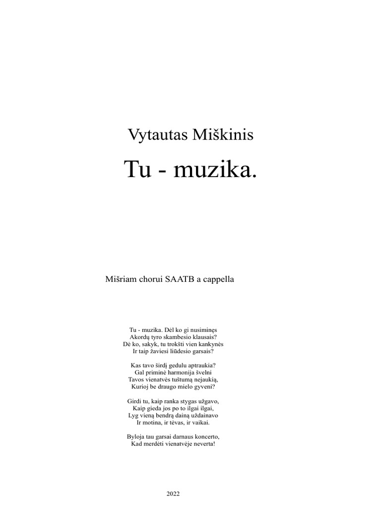 V - Miskinis-Tu - Muzika - SATB - A - Cappella - (V - Sekspyras - VIII - Sonetas) - Full - Score ...