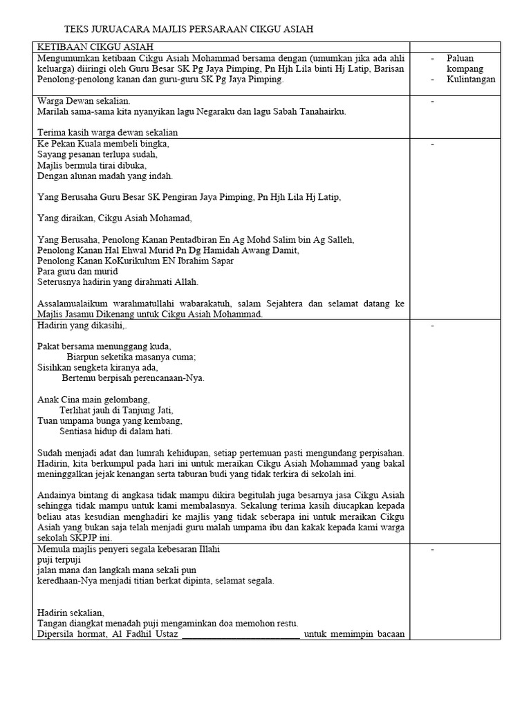 Teks Juruacara Majlis Persaraan Guru | PDF