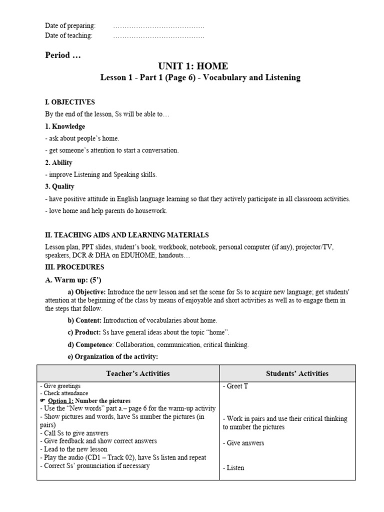 Lesson Plan Unit 1 - Lesson 1.1 | Download Free PDF | Question | Lesson ...