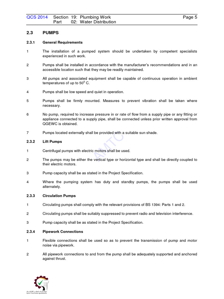 QCS 2014-Domestic Pumps | PDF | Pipe (Fluid Conveyance) | Pump