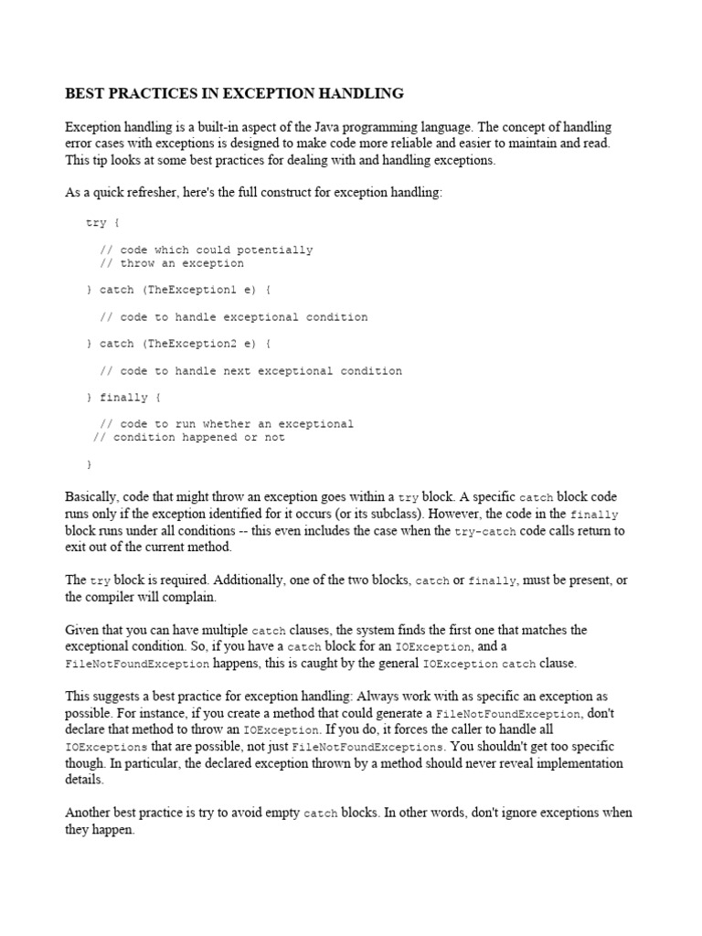 Best Practices in Exception Handling | PDF | Systems Engineering | Computing