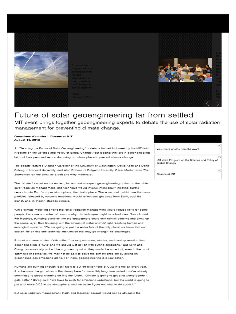 2013 - MIT - Future of Solar Geoengineering Far From Settled | PDF ...