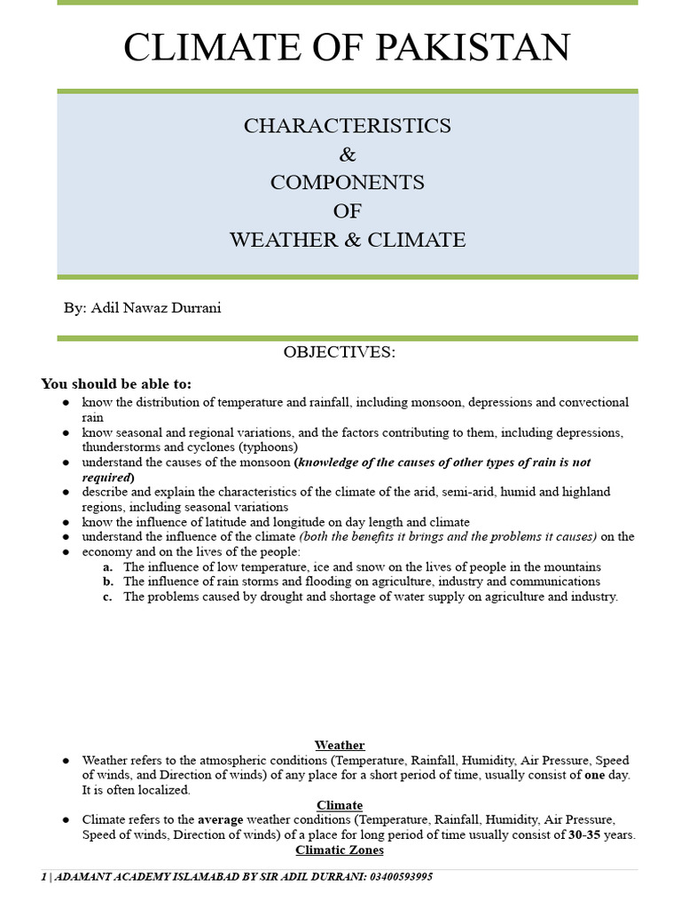 Climate Characteristics of Pakistan | PDF | Atmosphere Of Earth ...