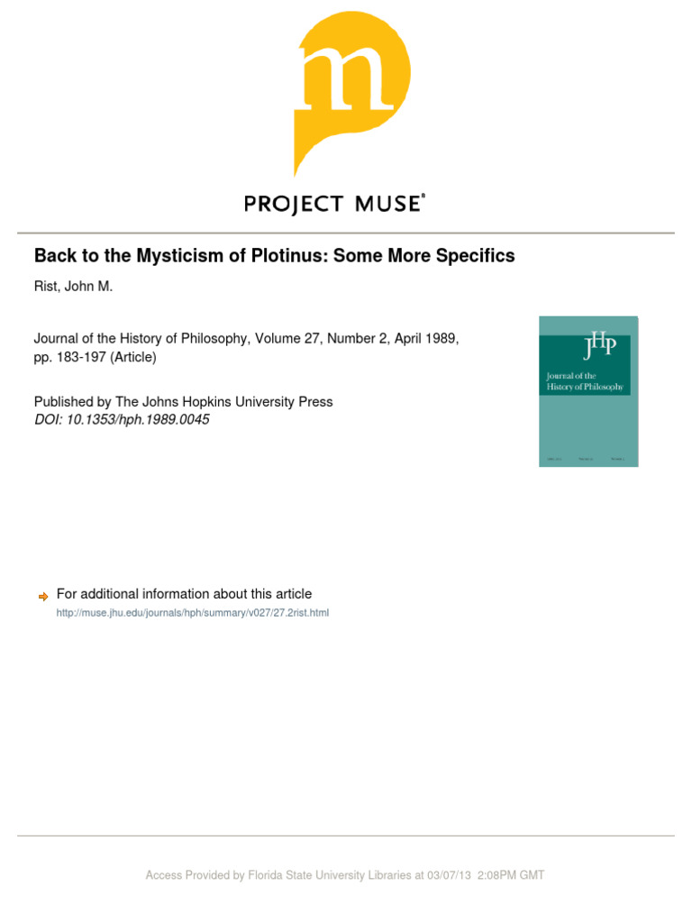 Back To The Mysticism of Plotinus: Some More Specifics | PDF | Nous | Neoplatonism
