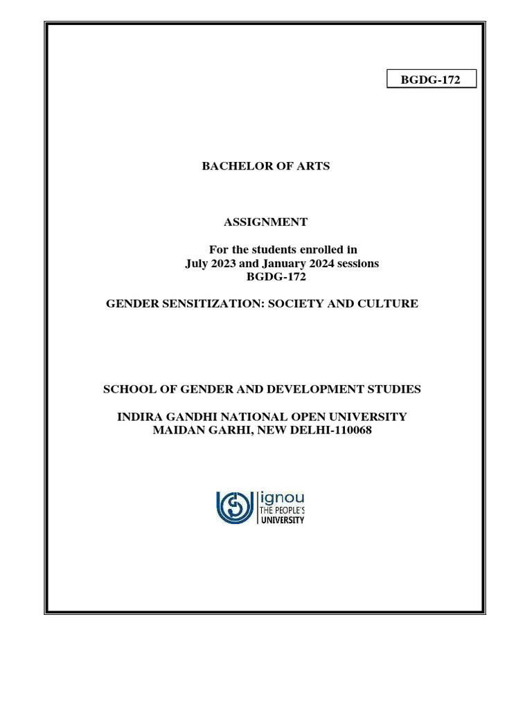 Assignment BGDG 172 July 2022-2023 | PDF | Gender | Gender Studies